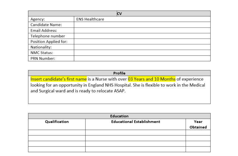 UK Sample CV Template - ENS Staffing